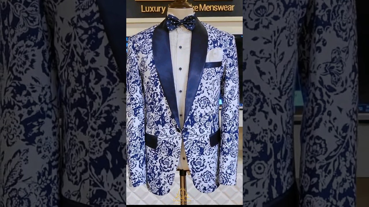 White ite and Blue Self print fabric Classic Tuxedo | beautiful tuxedo ...