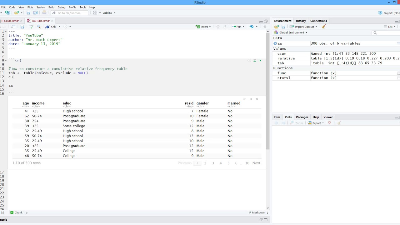 How to Construct a Cumulative Relative Frequency Table in R. [HD] - YouTube