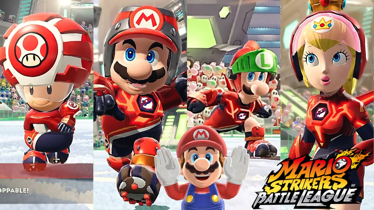 Mario Strikers Battle League Toad Mario Luigi and Peach vs Team Bowser ...