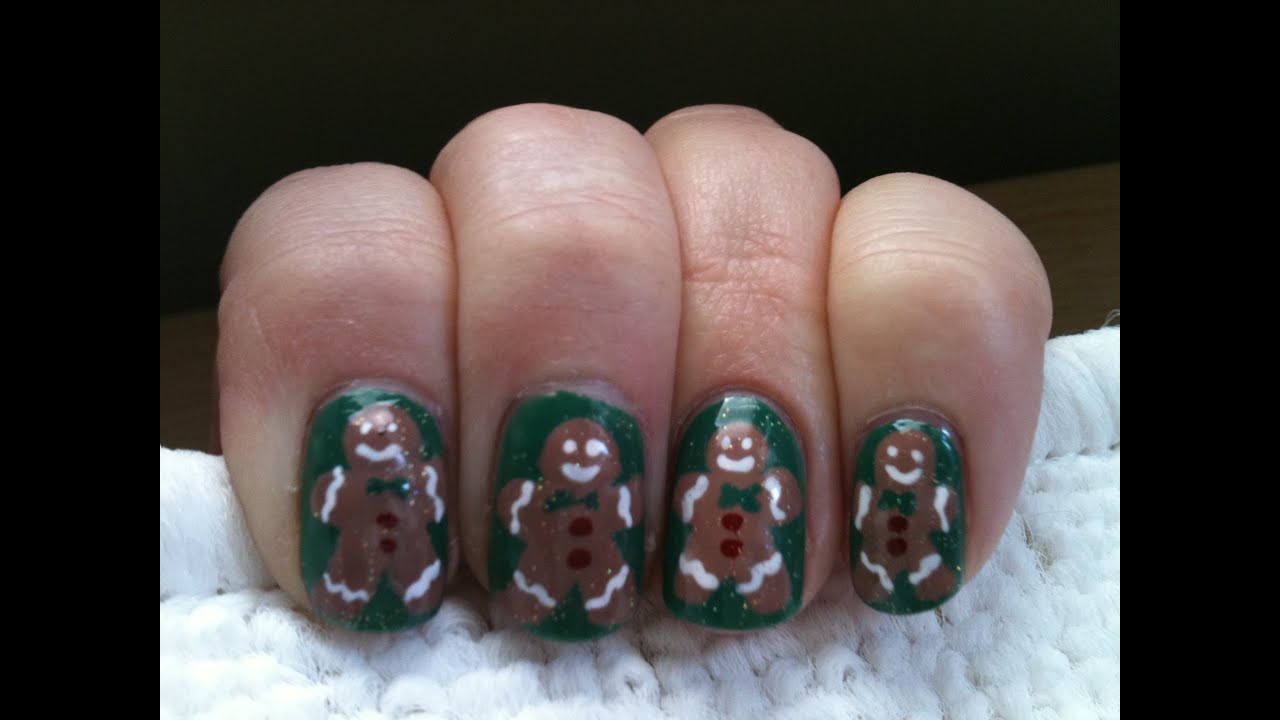 Easy Gingerbread Man Nail Tutorial - YouTube