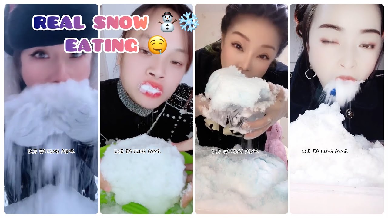 [ASMR] REAL SNOW ⛄️ EATING &FREEZER FROST EATING & POWDERY ICE EATING ...