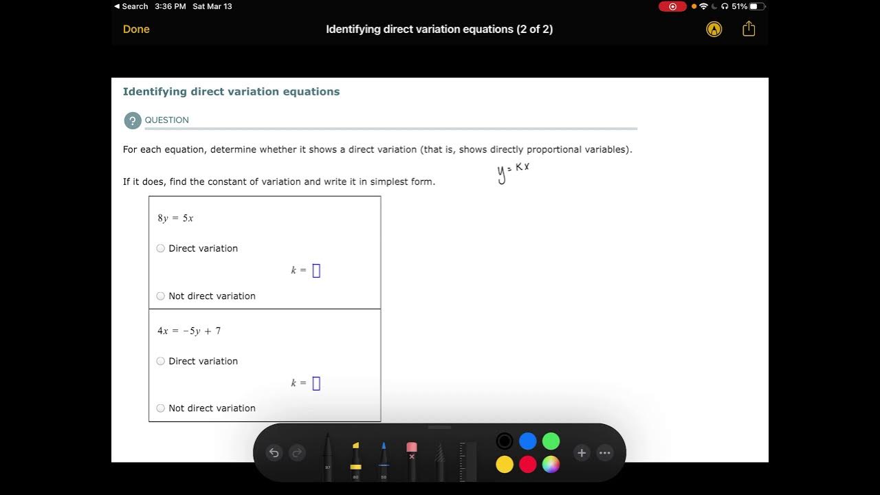 Identifying Direct Variation Equations Youtube