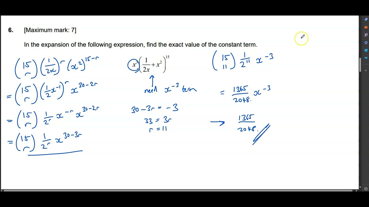IB AA SL Binomial Expansion Exam Questions - YouTube