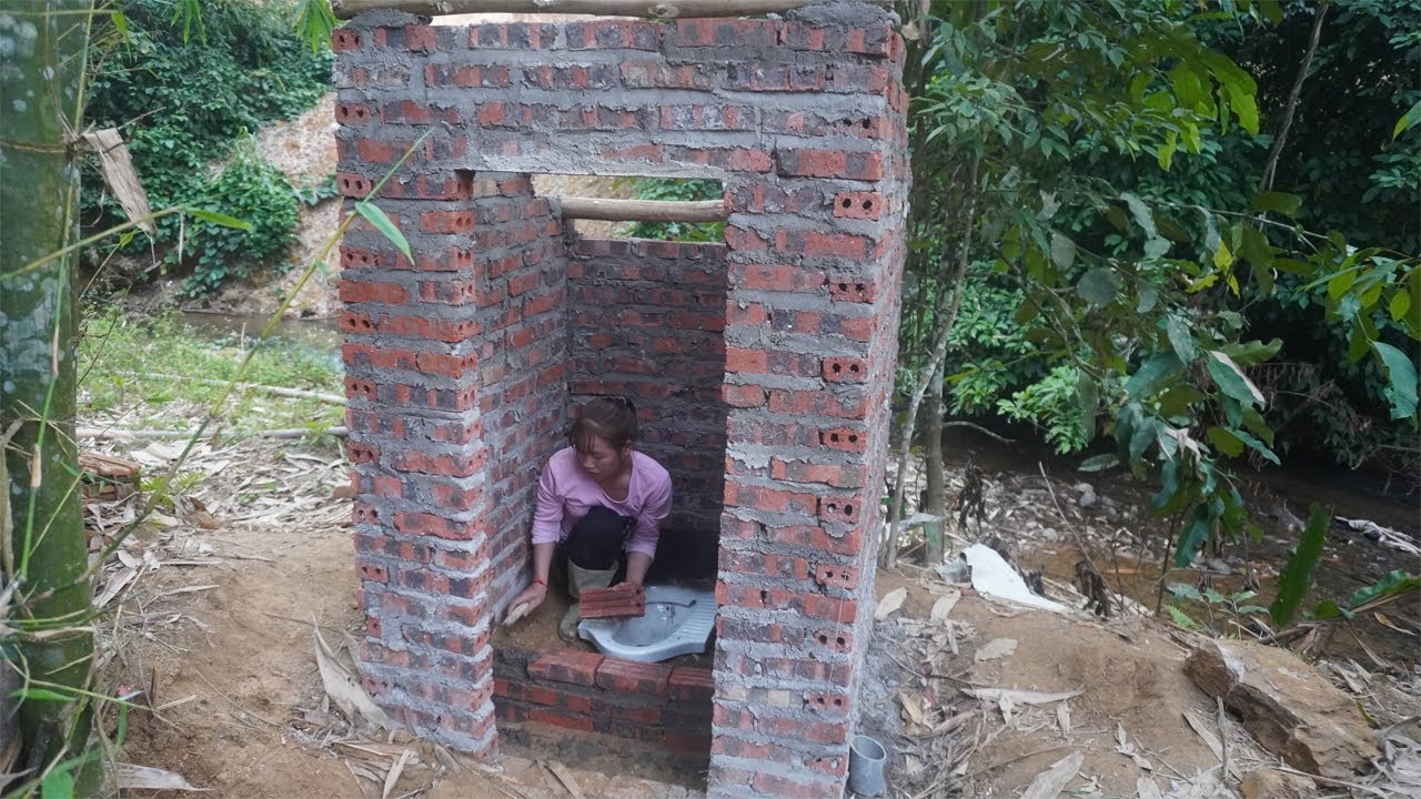 How To Building Toilet WC Use bricks, gravel and cement - Green Forest ...