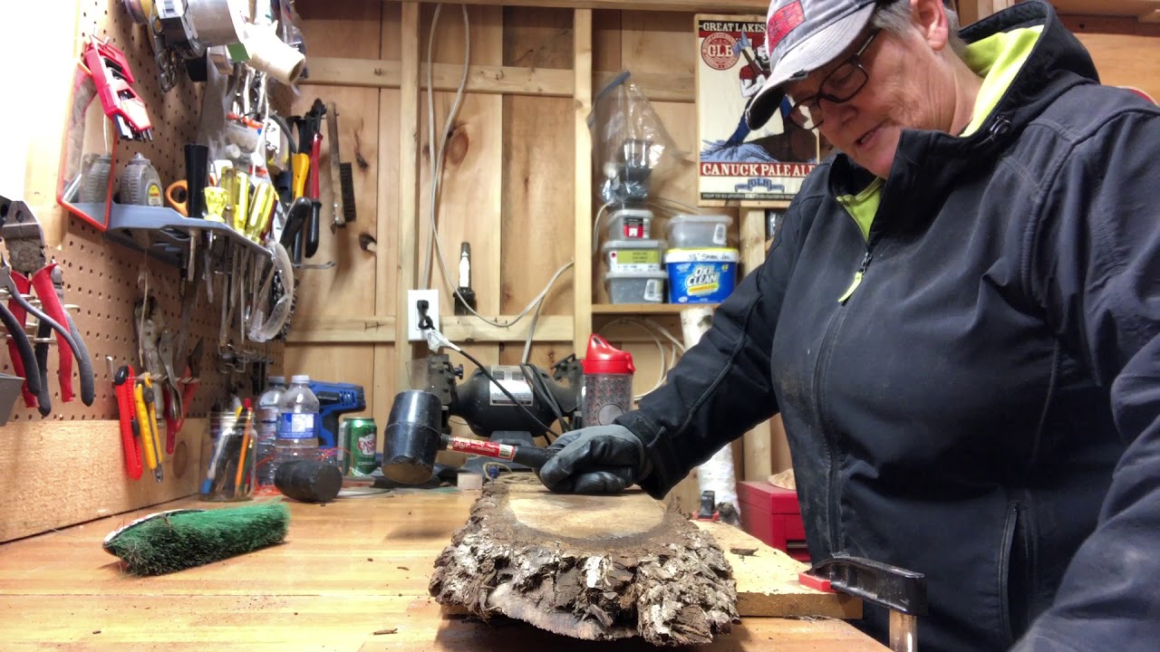 Removing bark from live edge wood - YouTube