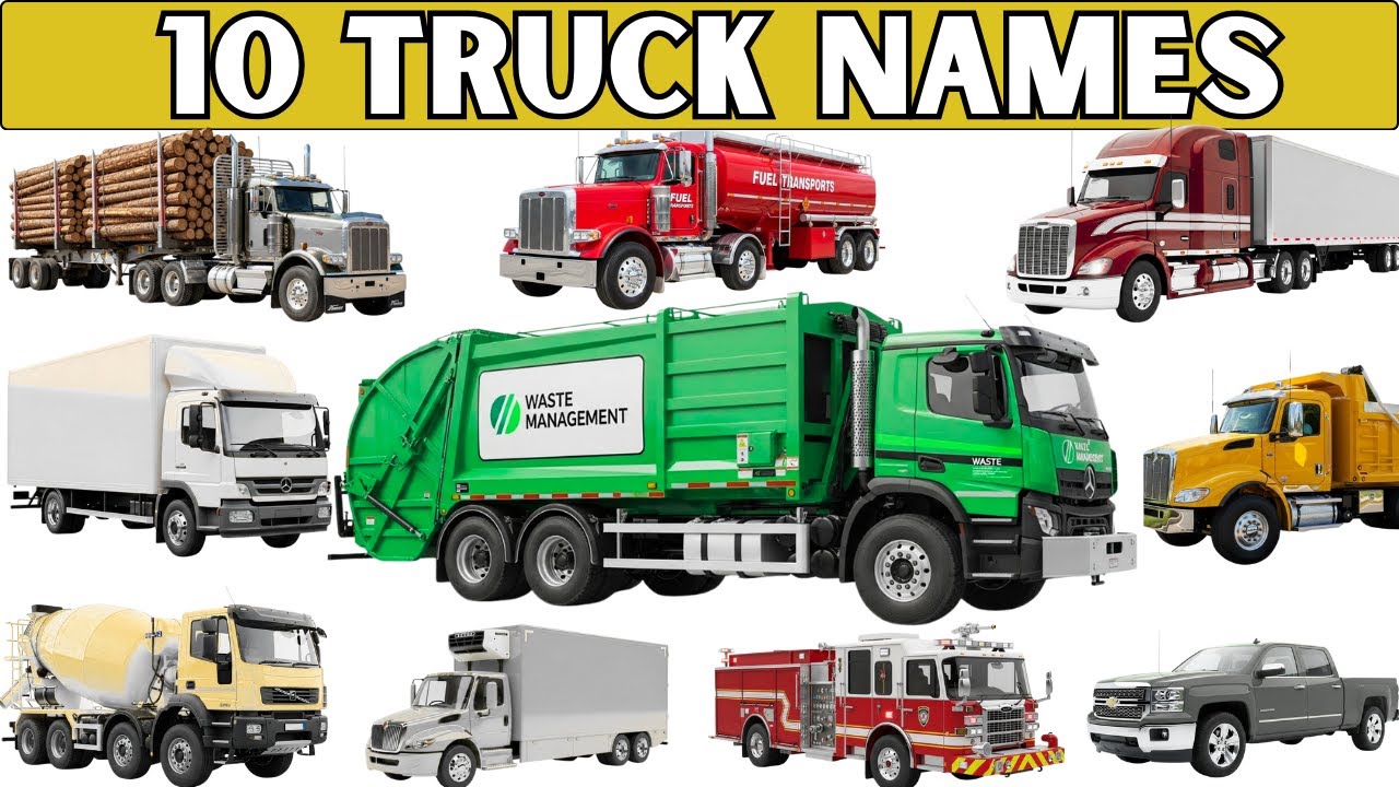 Trucks for Kids | Learn 10 Truck Names: Dump Truck, Garbage Truck, Fire ...
