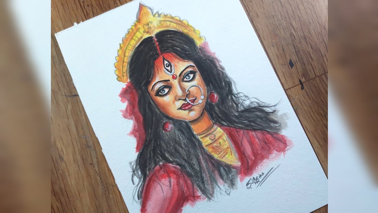 Durga Maa Watercolor Painting - YouTube