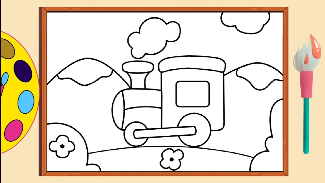 Let's Color A Train, Mountain, Grass, Flowers and Clouds(Kids Art) /Art ...