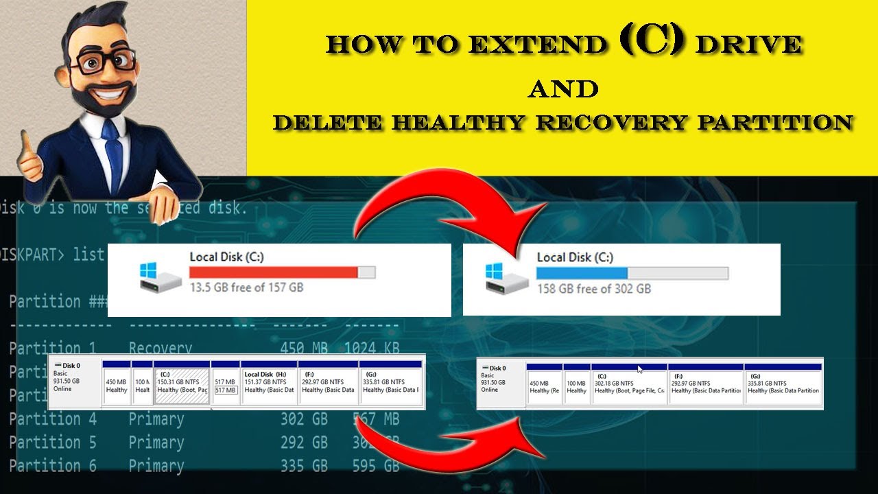 How to delete helthy recovery partition and Extend C drive in Windows10 ...