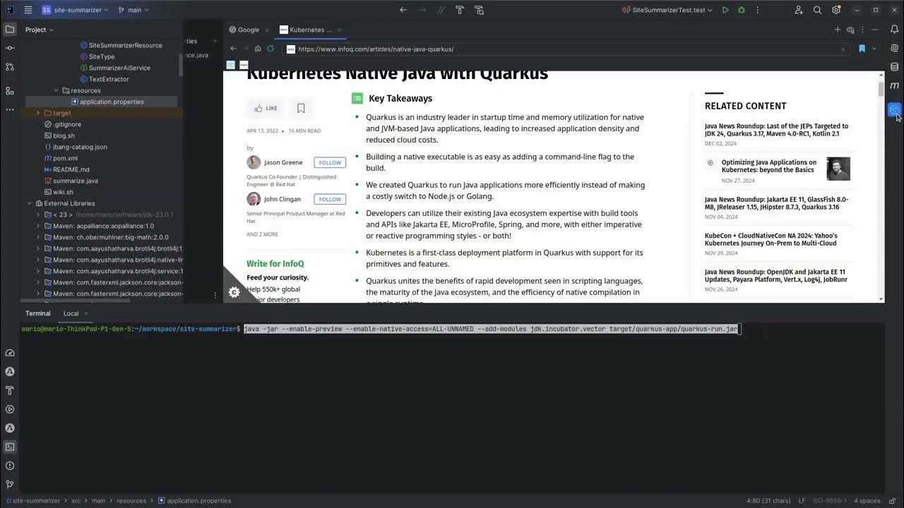 A pure Java application for website summarization using Quarkus, Langchain4j and Jlama - YouTube