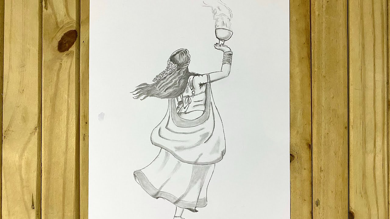 How To Draw A Girl Doing Durga Pooja / Durga Pooja Drawing Tutorial ...