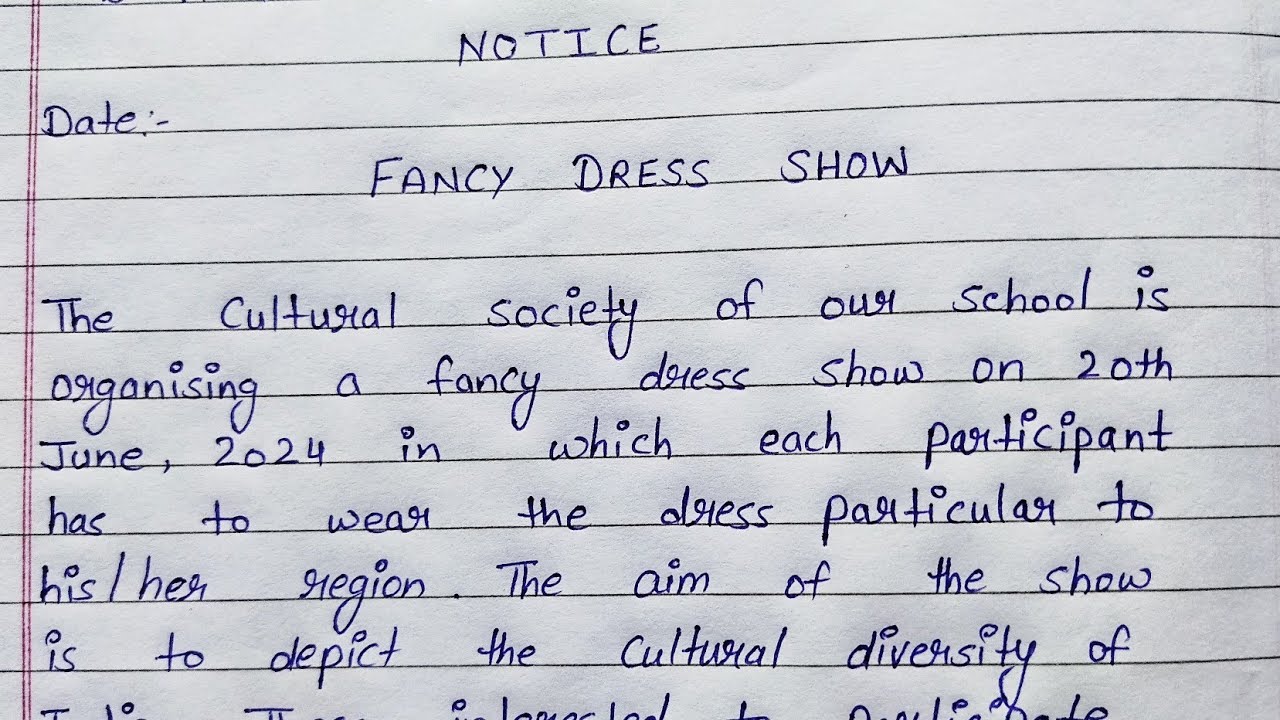 How to write notice on fancy dress show || Notice on fancy dress show ...