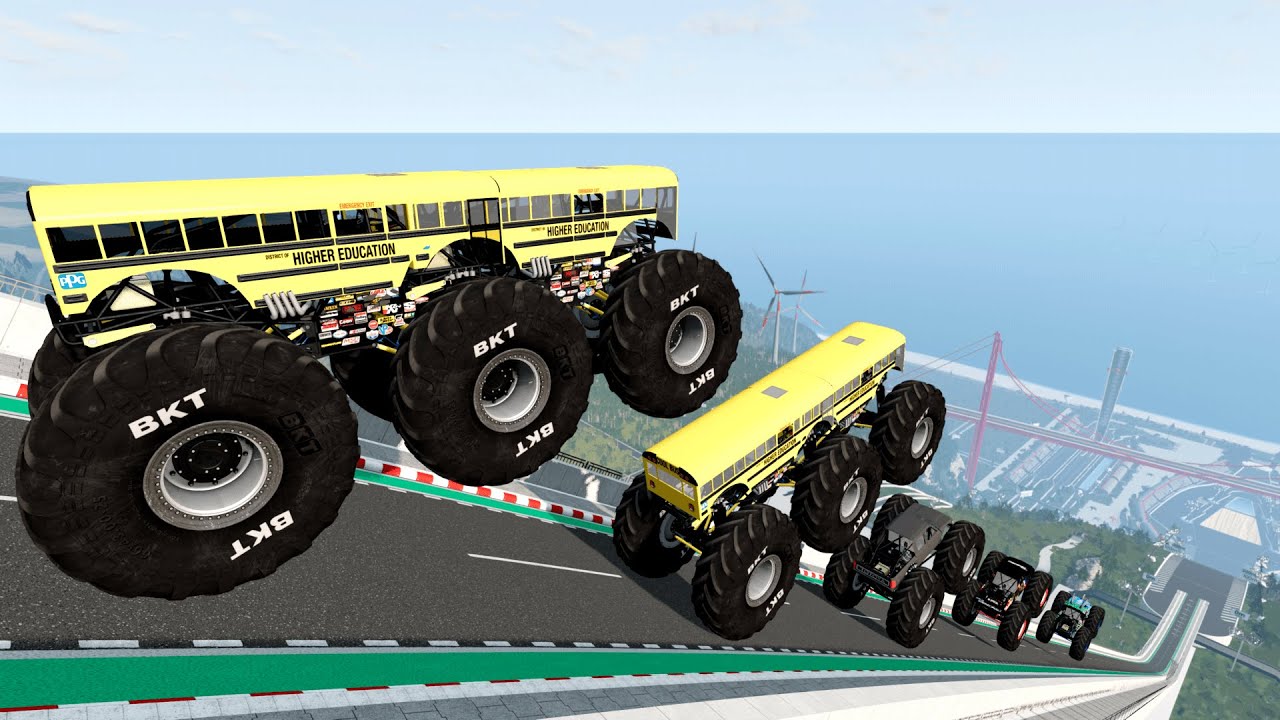 Epic High Speed Jumping Monster Truck Monster Jam Jump & Crashes Car In ...