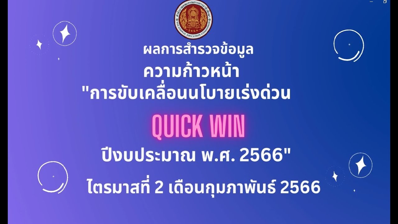 ผลการสำรวจความก้าวหน้า การขับเคลื่อนนโยบายเร่งด่วน QUICK WIN - YouTube