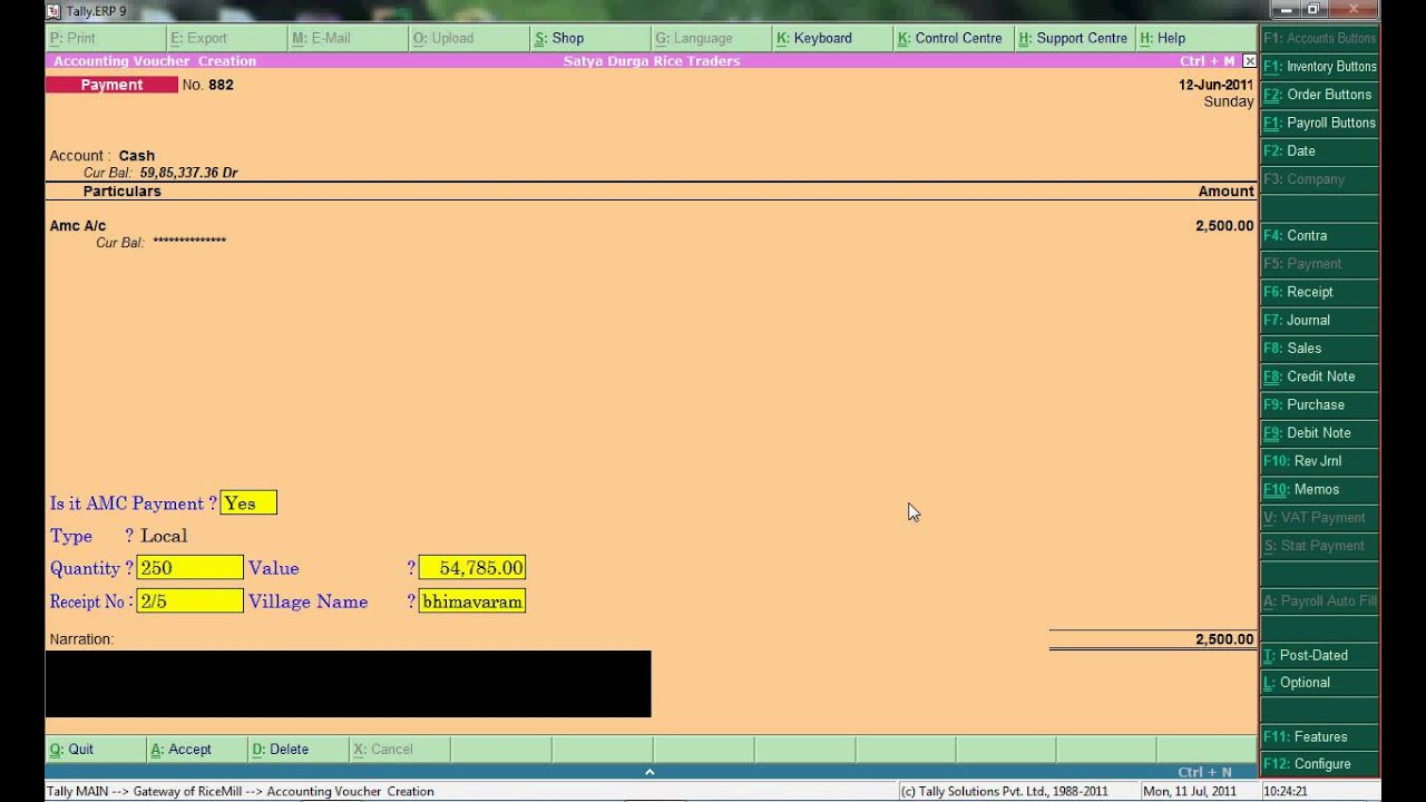 Amc Payments, Rice Mill in Tally - YouTube