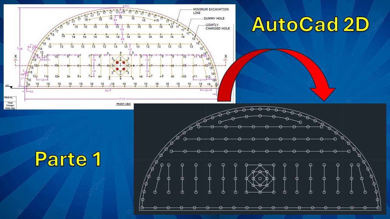 Diagrama de disparo minería subterránea en AutoCad - YouTube