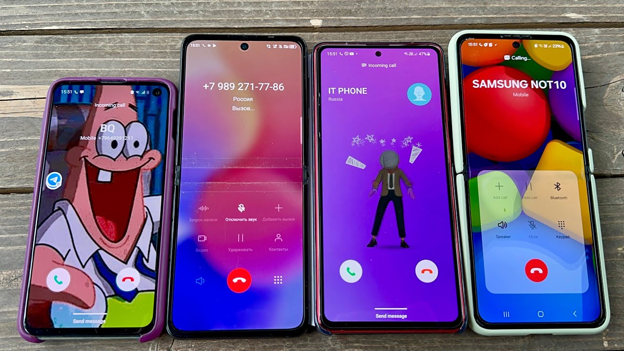 Incoming Call Four Phones Samsung Galaxy S10e vs Samsung Note 20 vs ...