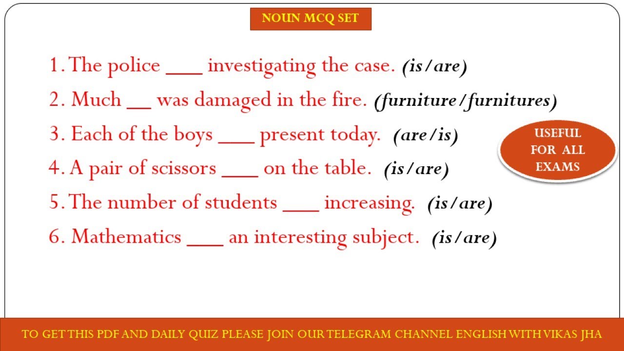 Top Noun MCQ Questions with Answers for SSC DSSSB BPSC and Other Exams ...