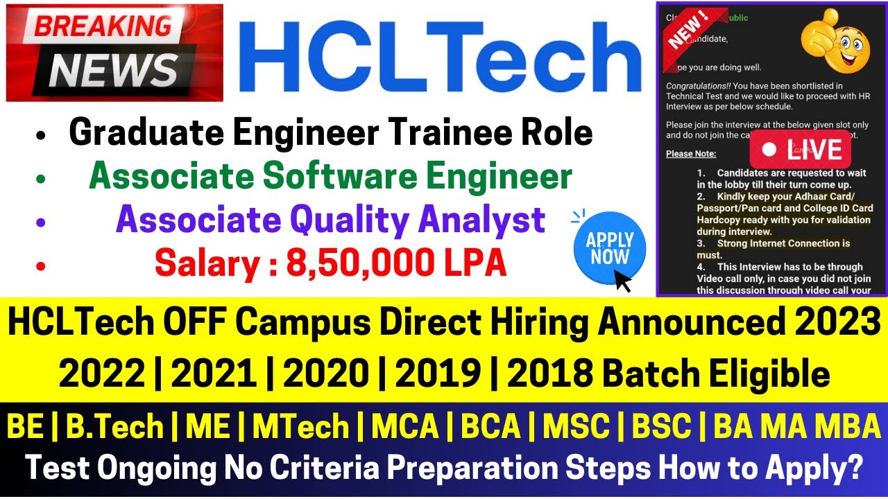 HCL Tech Biggest Work From Home OFF Campus Hiring 2023-2018 Batch Test ...