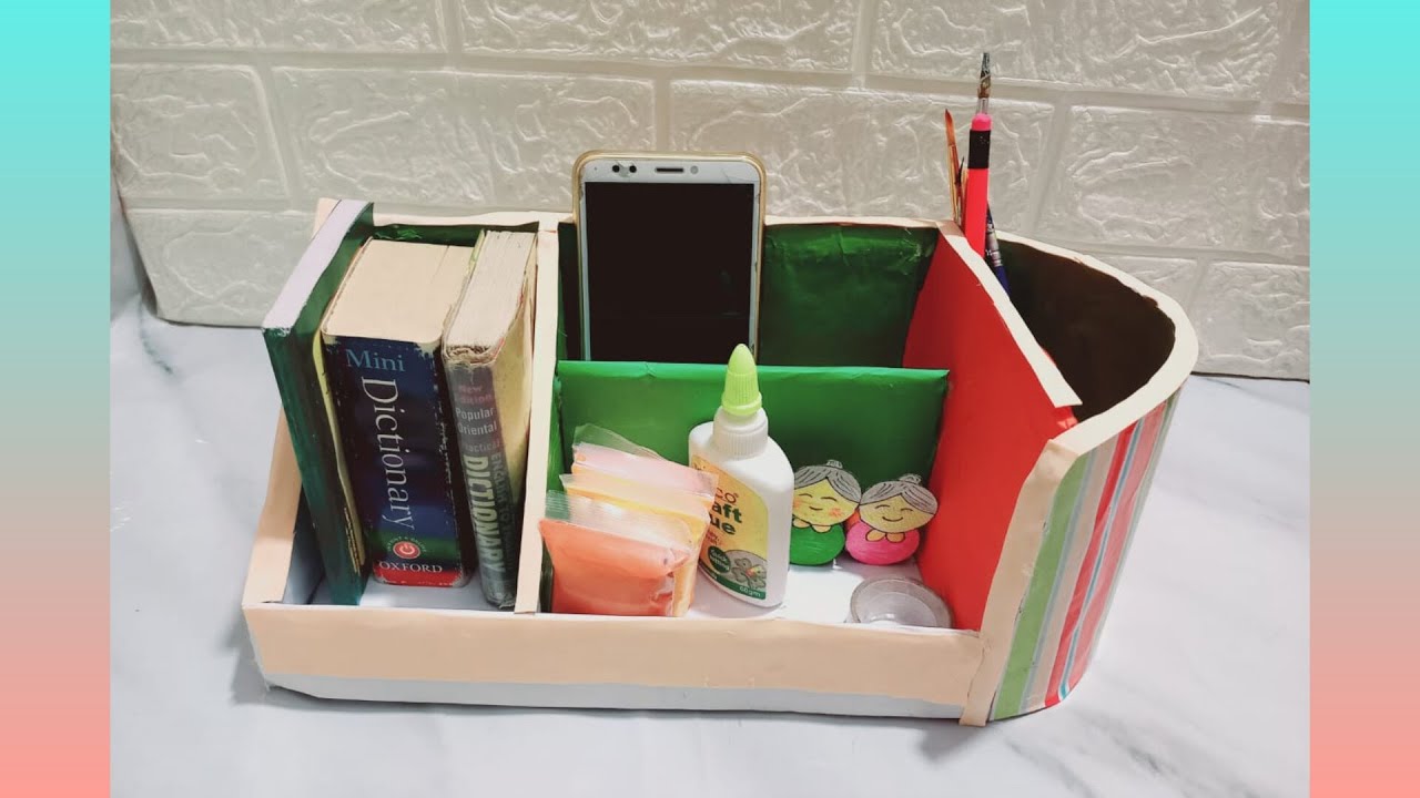 Diy desktop organizer from cardboard| Diy pencil box |@mahnoorartdiary ...