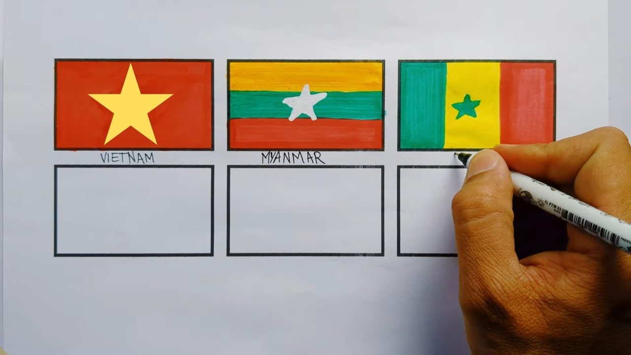 All Countries Flags Drawing With Star in Circle | Easy Flags Drawing ...