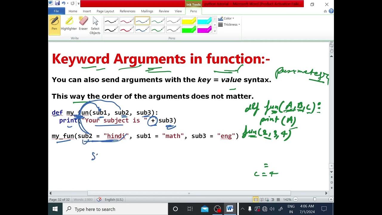 Python Lecture 35 Keyword Arguments Functionparameters Order Does Not Matter