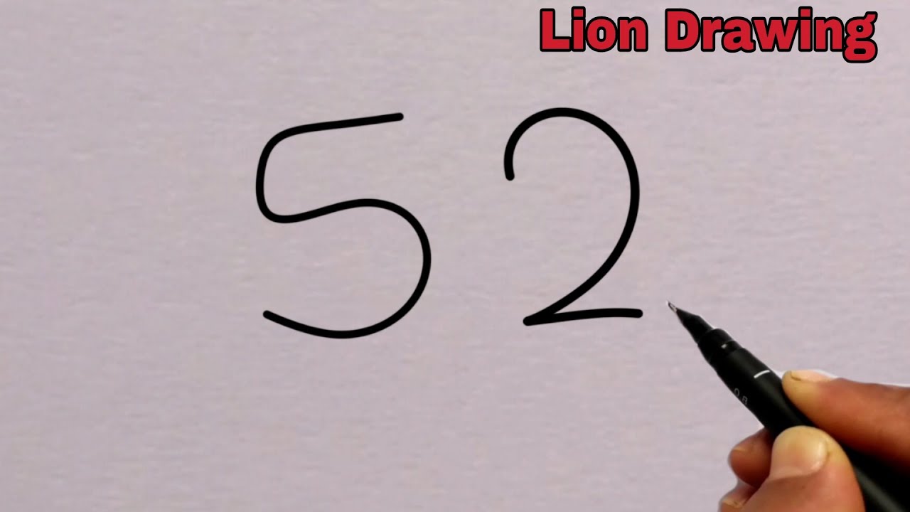 How To Draw Lion With 52 Number | How To Turn 52 Into Lion Drawing ...