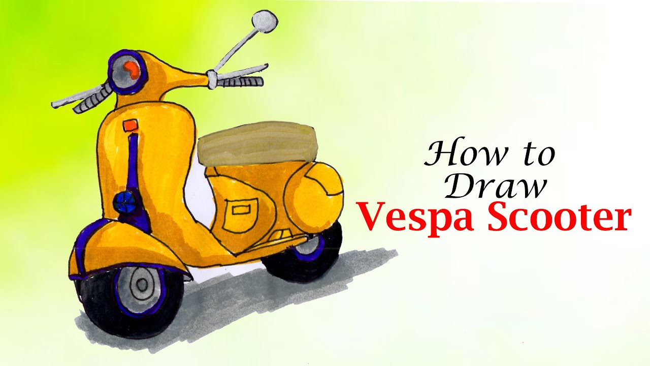 how to draw a vespa scooter motorcycle step by step - YouTube