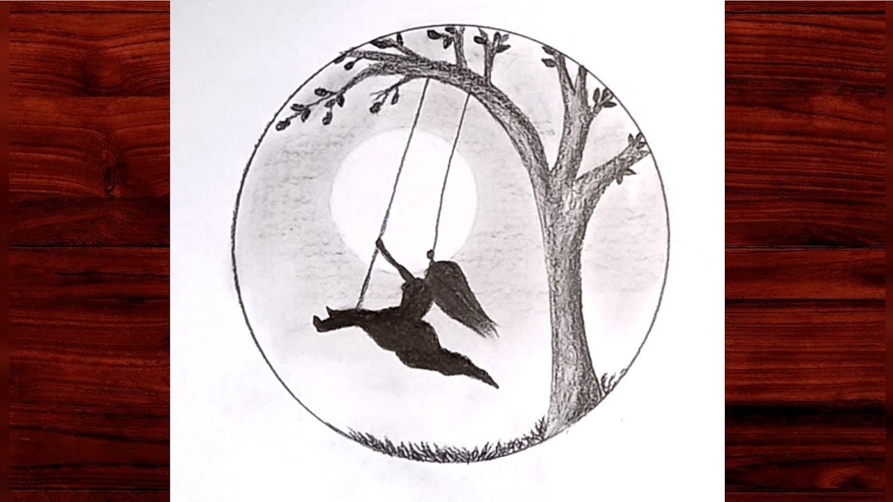 Girl Drawing On The Swing | Girl Drawing Step by Step | Circle Drawing ...