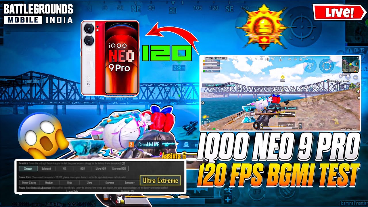 🔴120 FPS TEST IN IQOO NEO 9 PRO | RUSH GAMPLAY WITH LIVE FPS METER # ...
