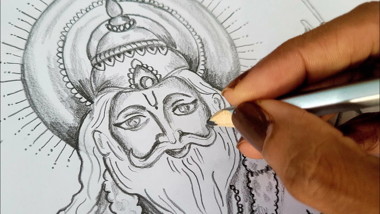Lord Vishwakarma Drawing || How to draw Vishwakarma || God Biswakarma ...