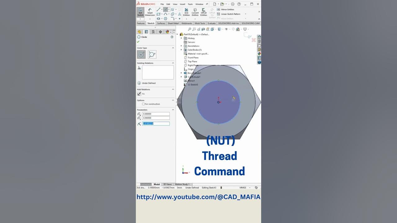 Solidworks Thread Command | Nut | Solidworks beginner | #threadcutting #solidworks#thread - YouTube