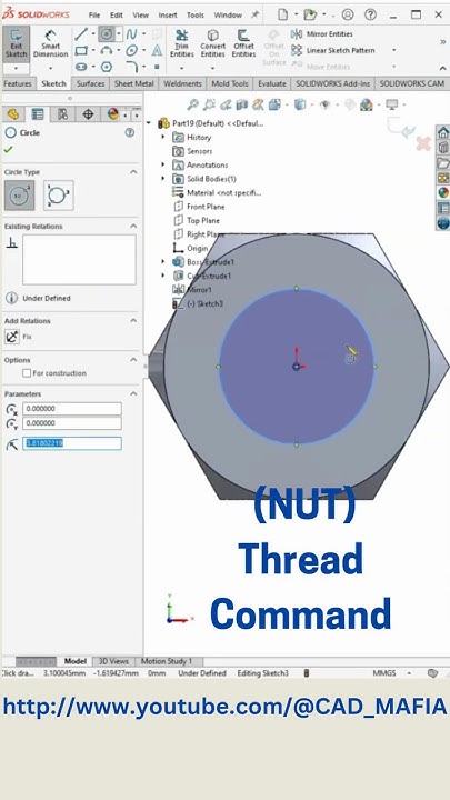 Solidworks Thread Command | Nut | Solidworks beginner | #threadcutting #solidworks#thread - YouTube