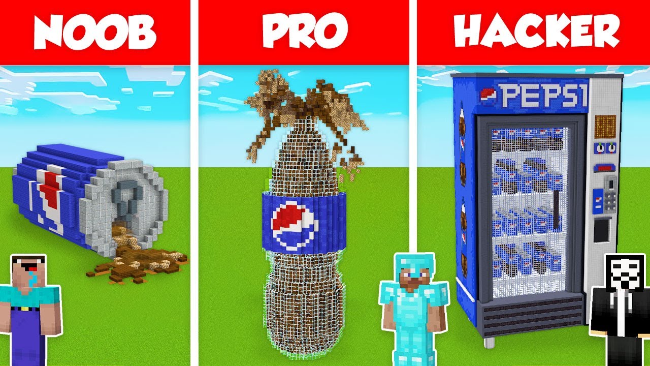 PEPSI BASE HOUSE BUILD CHALLENGE COCA-COLA SODA - NOOB vs PRO vs HACKER ...