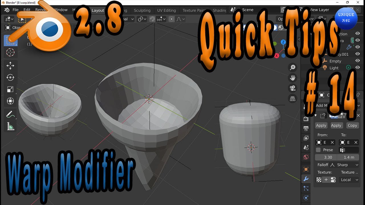 Blender 2.8 Tutorial: Warp Modifier || beginner tutorials 2020 || Quick ...