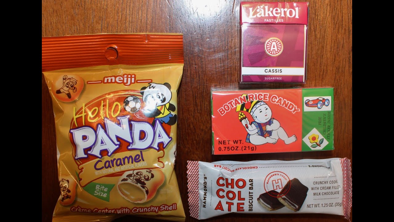 Meiji Hello Panda Caramel, Läkerol Black Currant, Botan Rice Candy ...