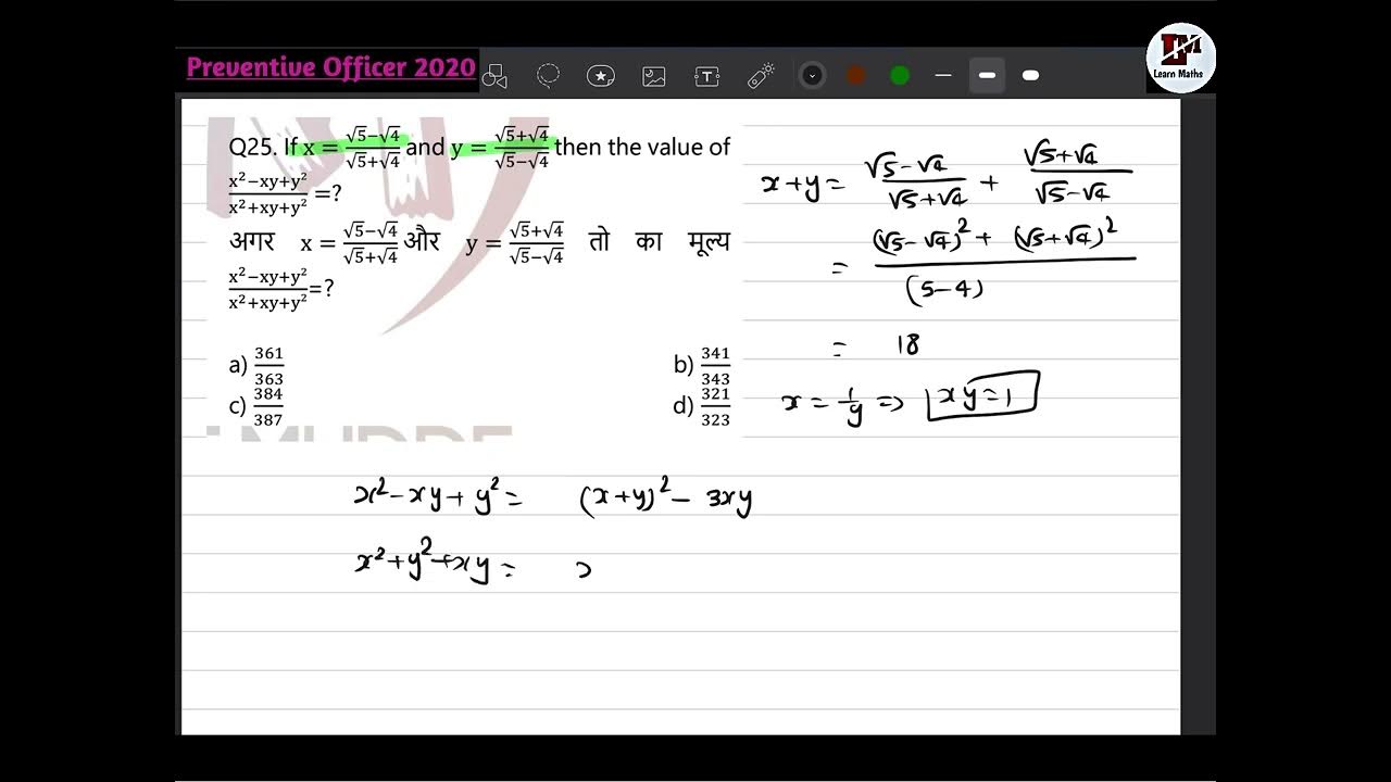 If x=√5-√4/(√5+√4) and Y=(√5+√4)/(√5-√4) then the value of (x²-xy+y² ...