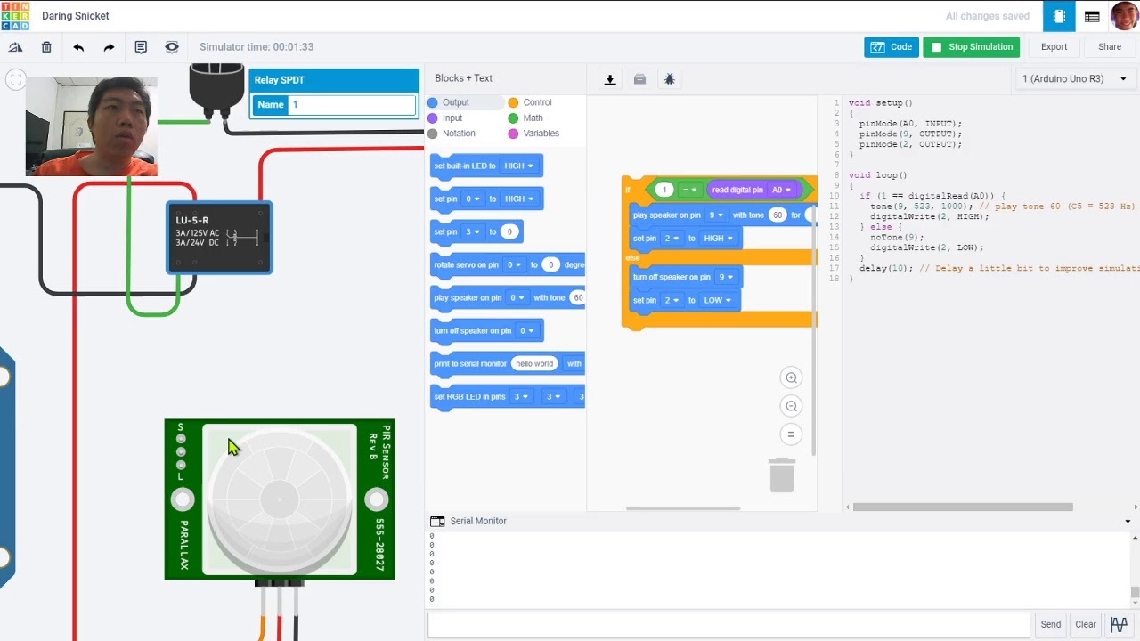TINKERCAD : Circuit Arduino EP9 PIR Sensor & Relay. - YouTube