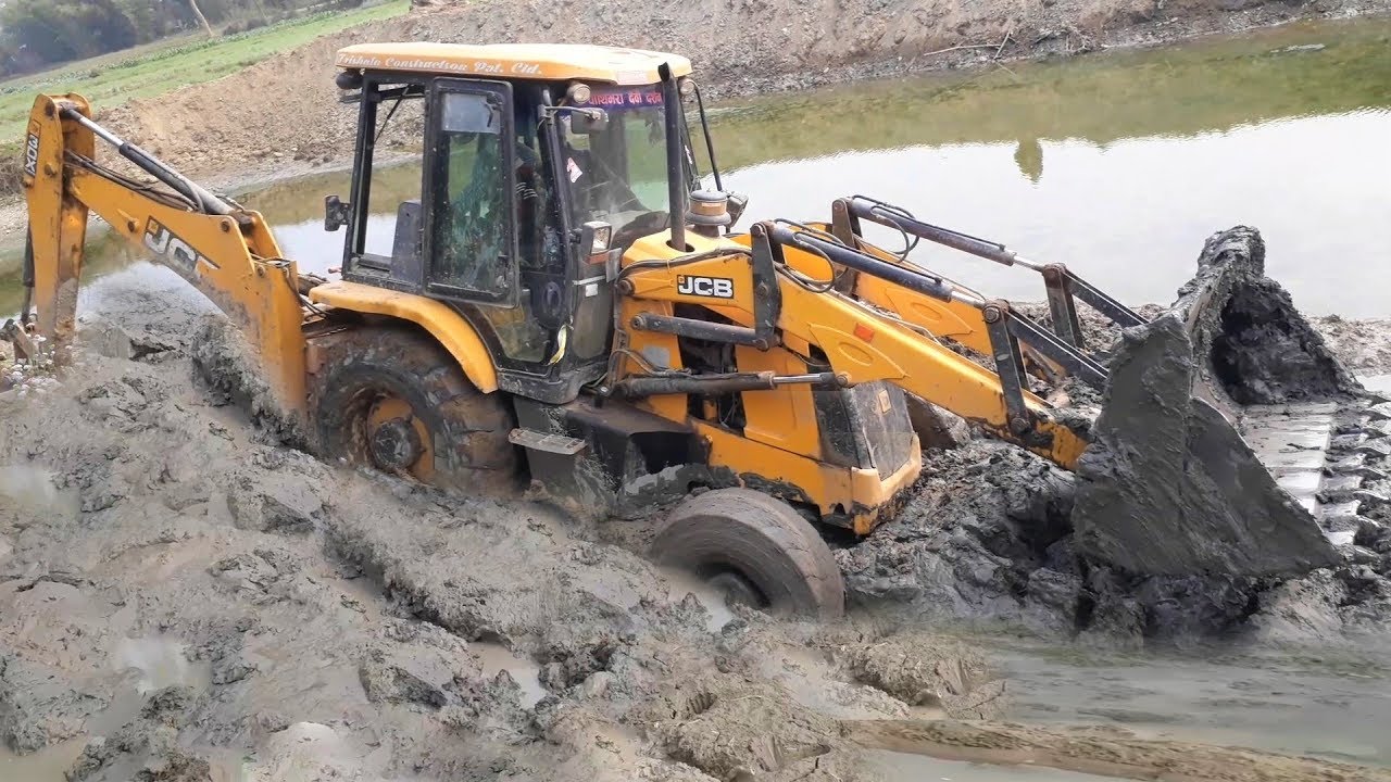 JCB Backhoe Working on Sticky Mud - JCB Cleaning Pond - JCB Video 3 ...