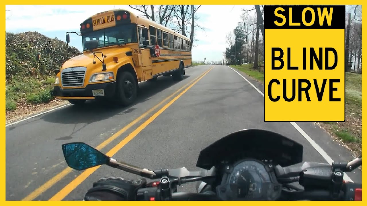 Motorcycle + Blind Curve + School Bus - YouTube