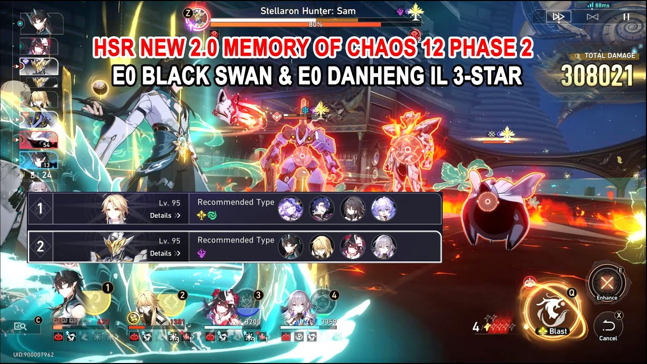 HSR New 2.0 Memory of Chaos 12 Phase 2 - E0 Black Swan & E0 DanhengIL 3 ...