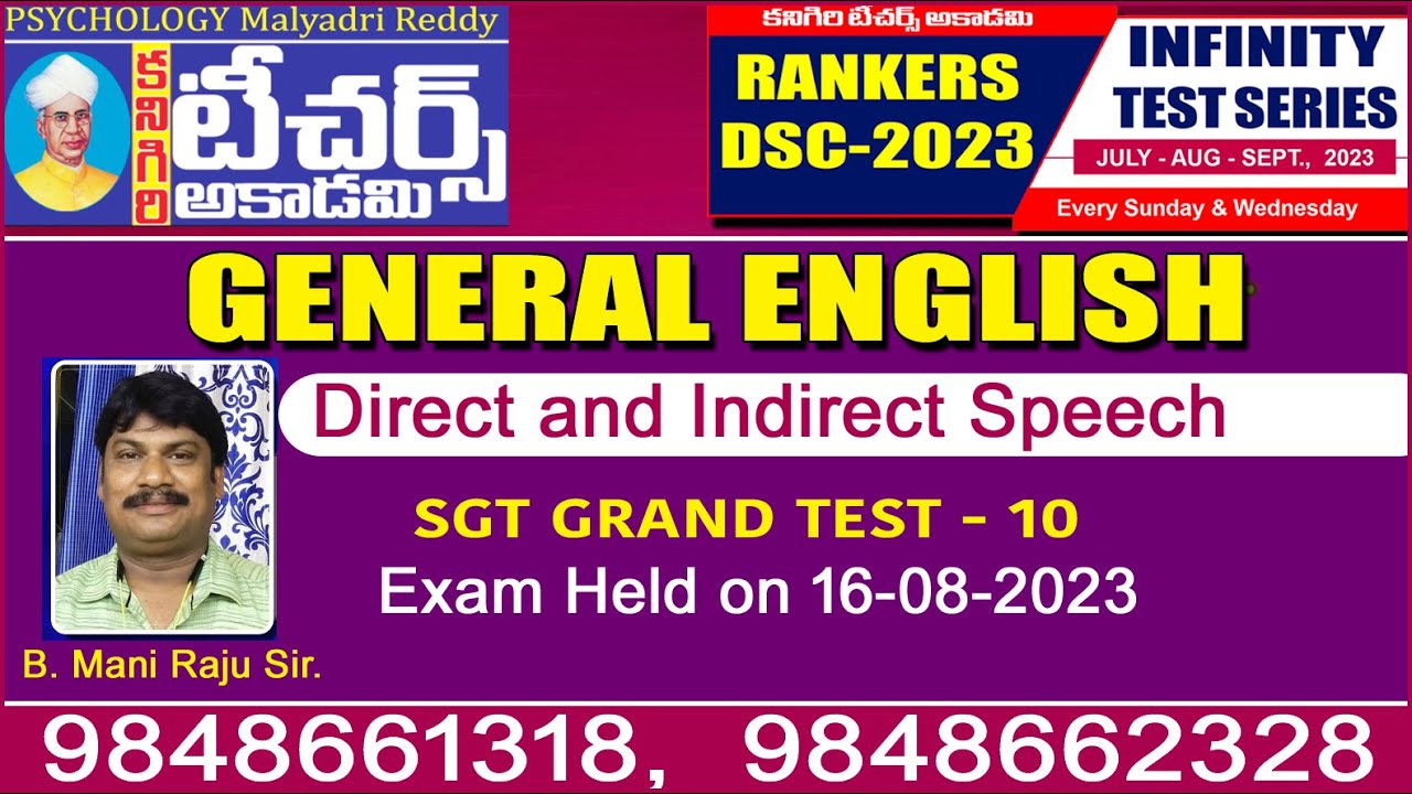 GENERAL ENGLISH || Direct and Indirect Speech || MANI RAJU SIR ...