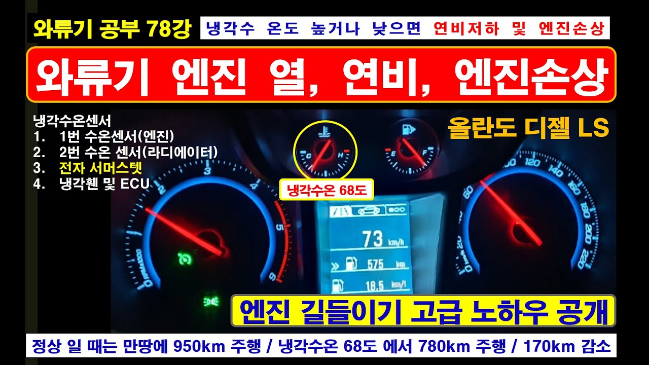 와류기 공부 78강 와류기가 엔진열을 빼내준다고 엔진 온도가 높거나 낮으면 연비 저하 및 엔진 손상 엔진 길들이기 고급 노하우 공개 냉각수온 센서 서머스텟