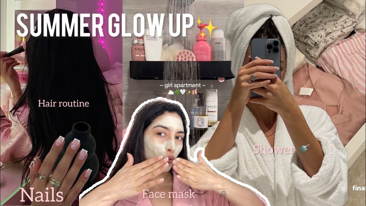 Summer glow up routine at home🚿🛁 روتين العناية (shower,nails,hair ...