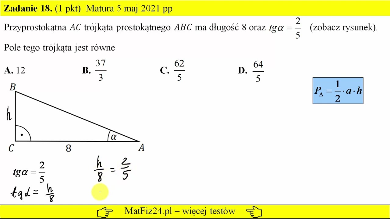 Tangens w trójkącie - Matura podstawowa z matematyki - Maj 2021 ...