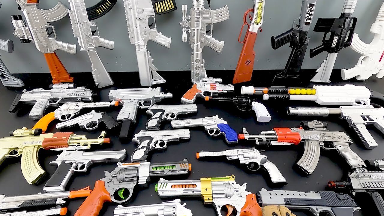 Massive Silver Toy Gun Collection! AK-47, M4, MP5, Revolvers, Desert ...