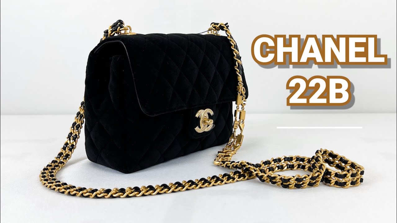 Chanel 22B Black Velvet Flap Bag with Enamel Chain. - YouTube