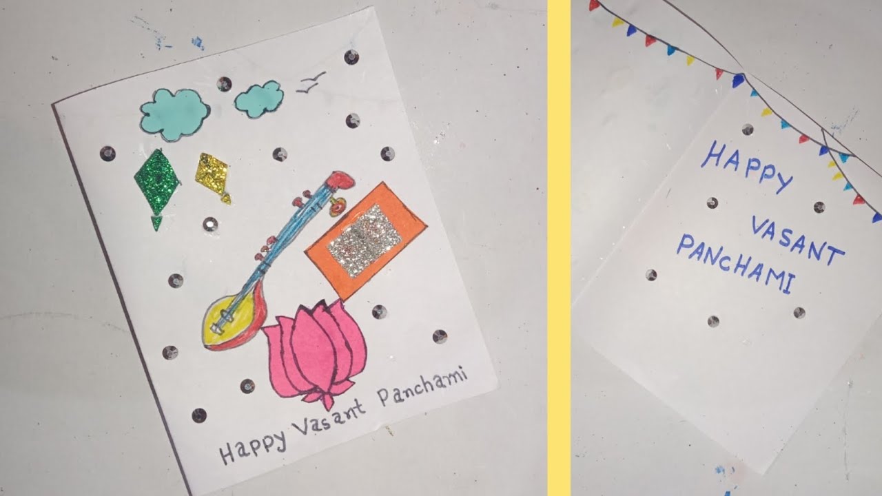 Diy Basant Panchami Greeting Card Ideas / Easy Sarswati Puja Card ...
