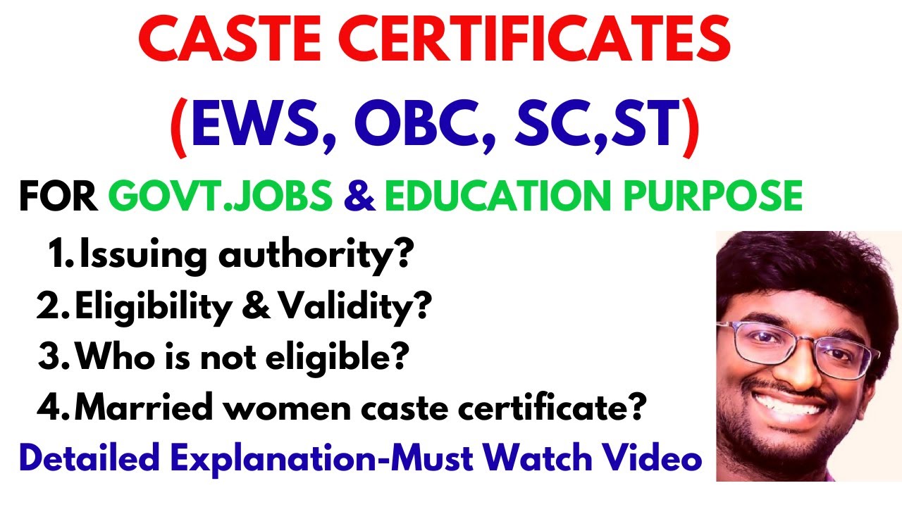 Difference between different CASTE CERTIFICATES | EWS | OBC | SC | ST ...
