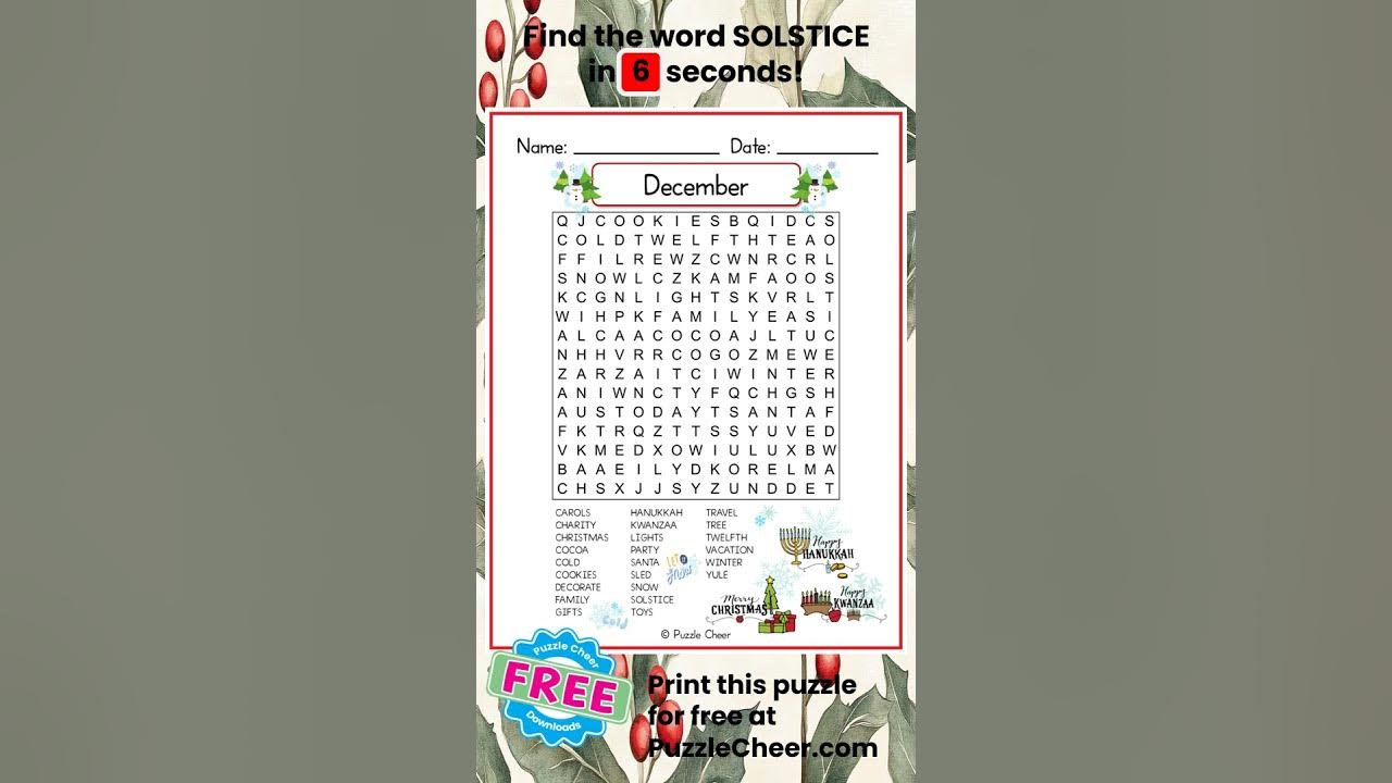 December Word Search-Find SOLSTICE #puzzlegames #timedgame #wordsearch ...